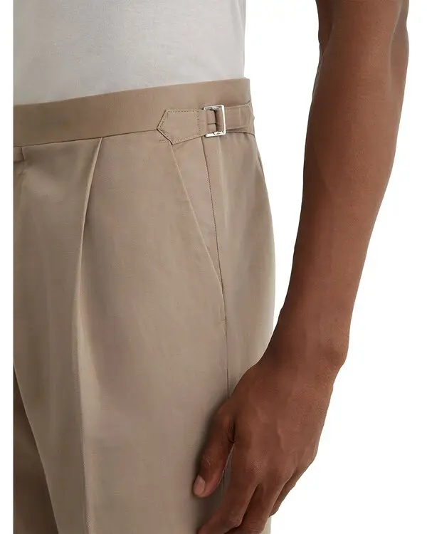 REISS Cotton & Linen Tapered Fit Buckle Adjuster Trousers - Taupe Grey