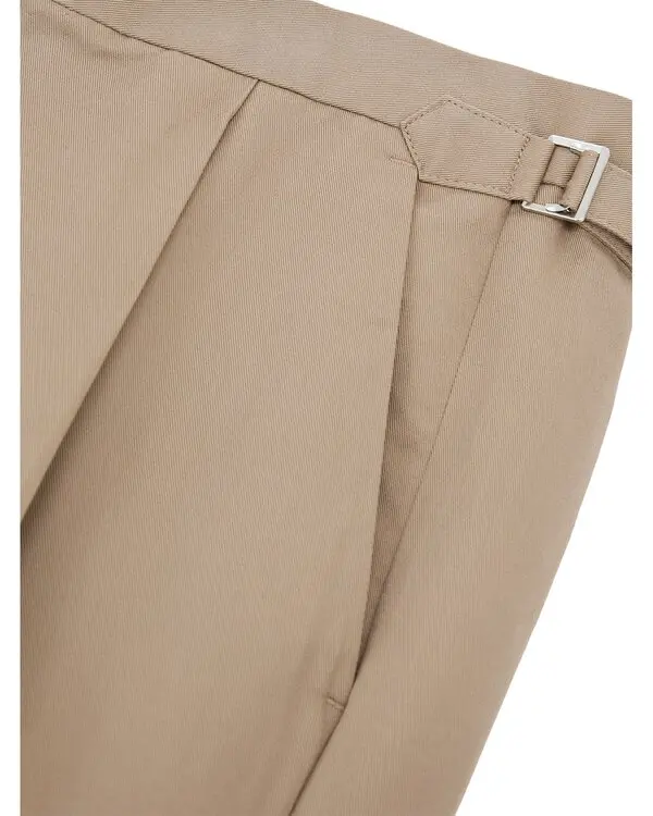 REISS Cotton & Linen Tapered Fit Buckle Adjuster Trousers - Taupe Grey