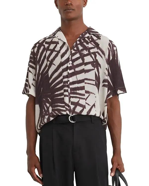 REISS Shindora Palm Print Cuban Collar Shirt
