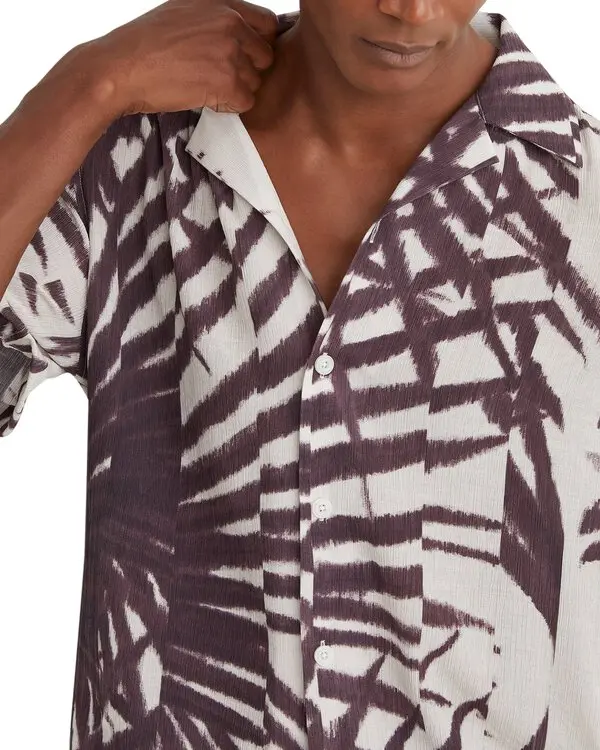 REISS Shindora Palm Print Cuban Collar Shirt