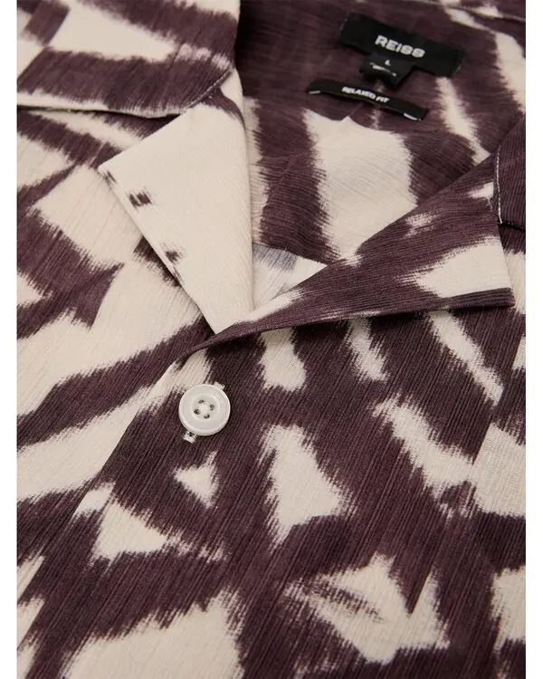 REISS Shindora Palm Print Cuban Collar Shirt