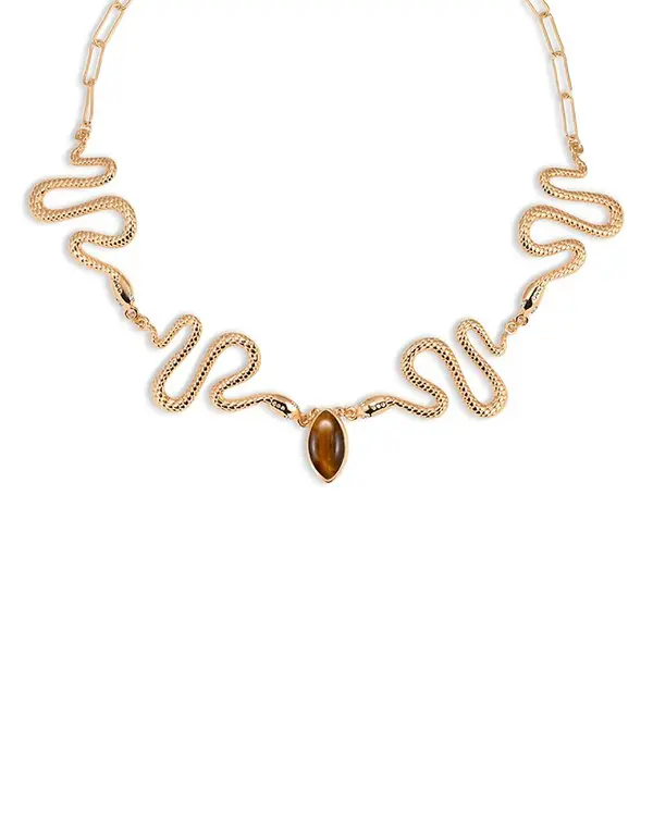 Ettika Serpentina Tiger's Eye Snake Choker Necklace, 12.2-16.2