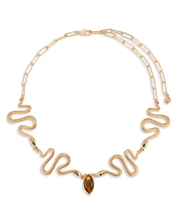 Ettika Serpentina Tiger's Eye Snake Choker Necklace, 12.2-16.2