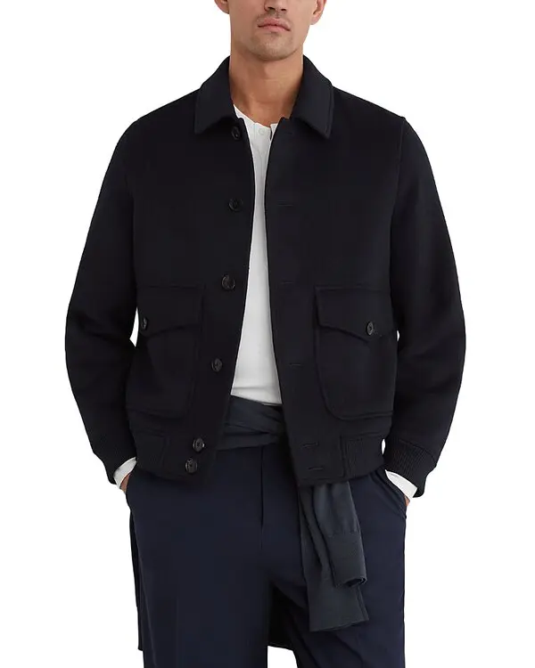 REISS Deluca Chocolate Brown Point Collar Button Jacket - Navy