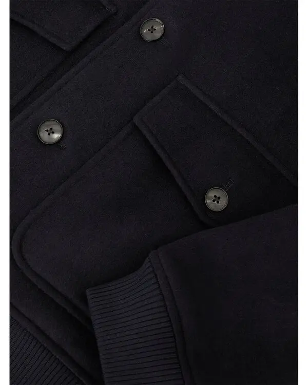 REISS Deluca Chocolate Brown Point Collar Button Jacket - Navy