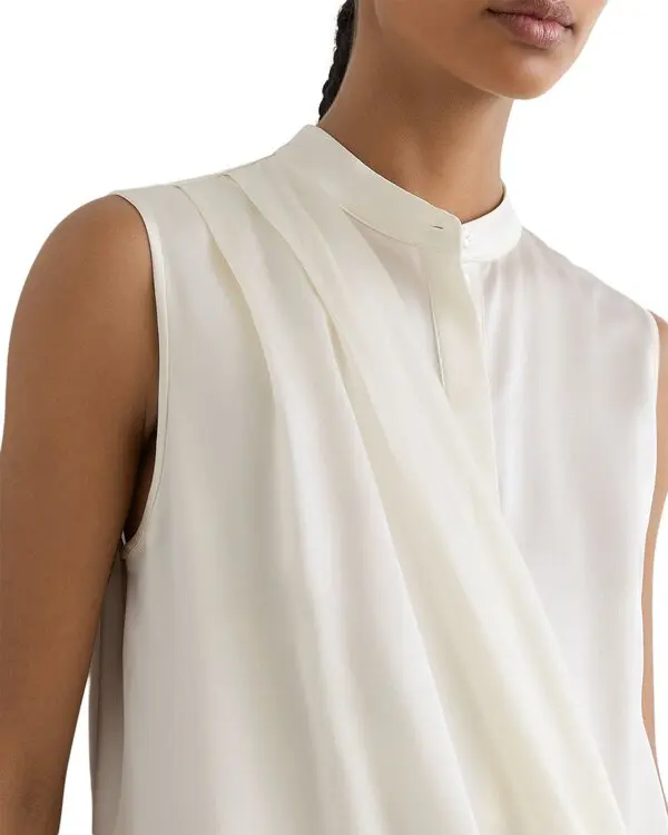 REISS Gia Silk Draped Sleeveless Blouse - Ivory