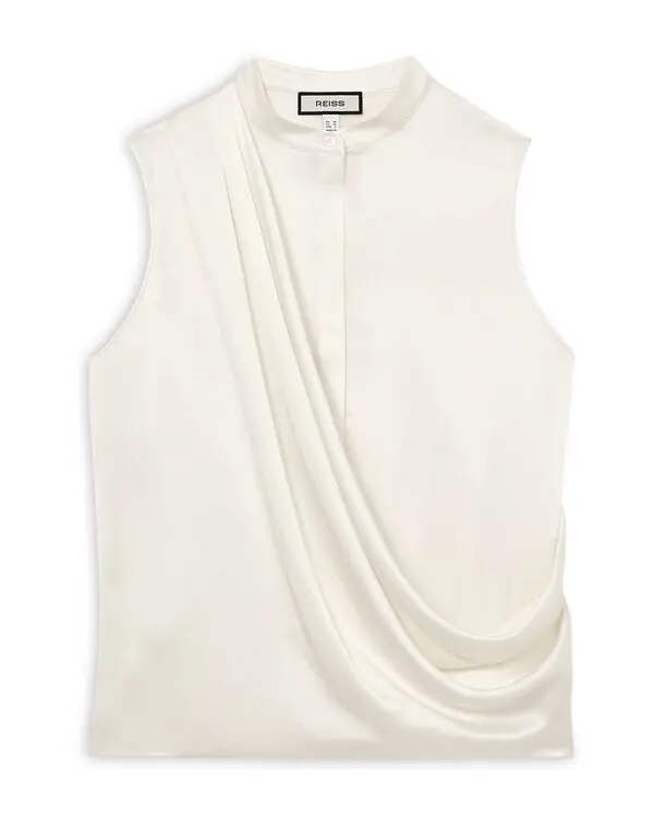 REISS Gia Silk Draped Sleeveless Blouse - Ivory