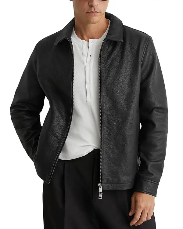 REISS Ortega Leather Jacket - Black