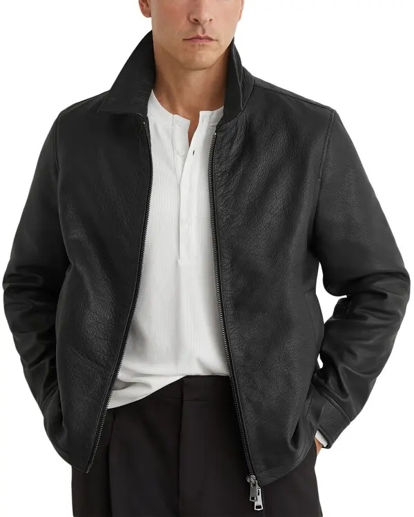 REISS Ortega Leather Jacket - Black