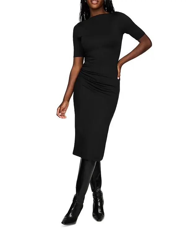 Spanx Smooth Jersey High Neck Ruched Midi Dress - Classic Black