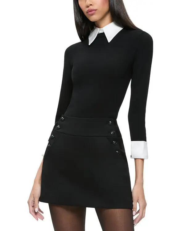 Alice + Olivia Porla Wool Stretch Collared Sweater