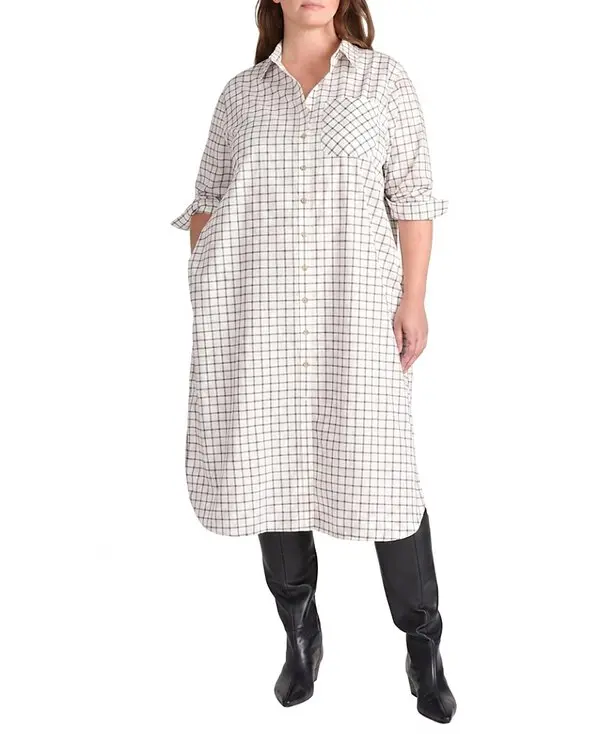 Universal Standard Plus Odeon Stretch Poplin Shirtdress - White Windowpane Check