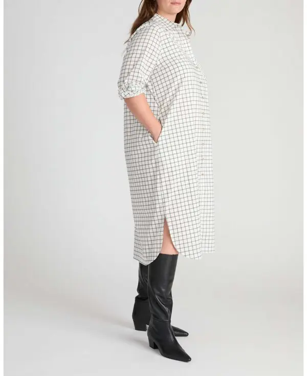 Universal Standard Plus Odeon Stretch Poplin Shirtdress - White Windowpane Check