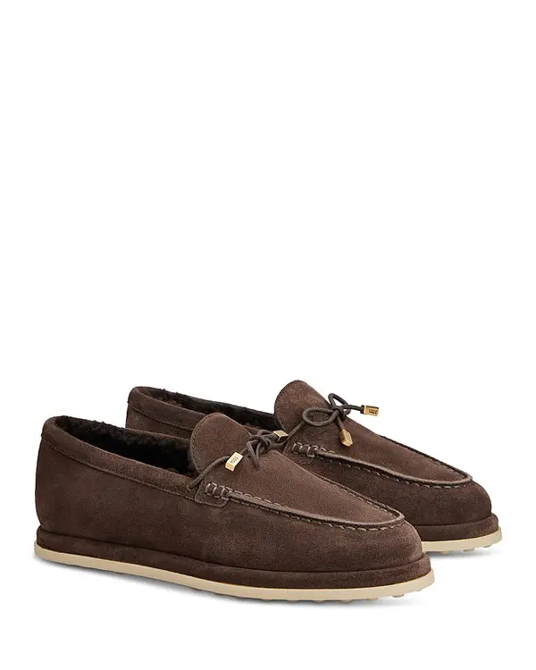 TOD'S Suede Shearling Lined Loafers - Dark Brown