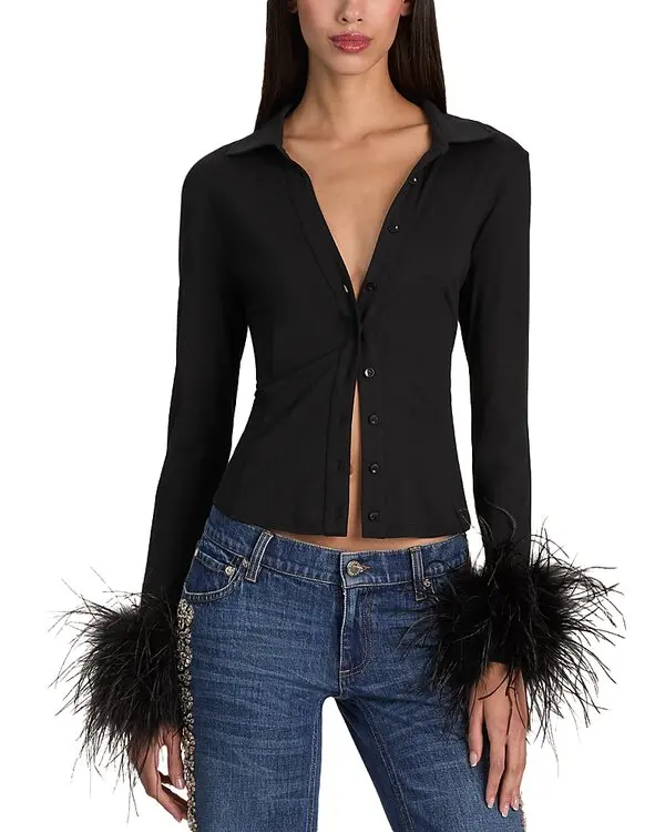 Alice + Olivia Freya Fitted Feather Cuff Shirt