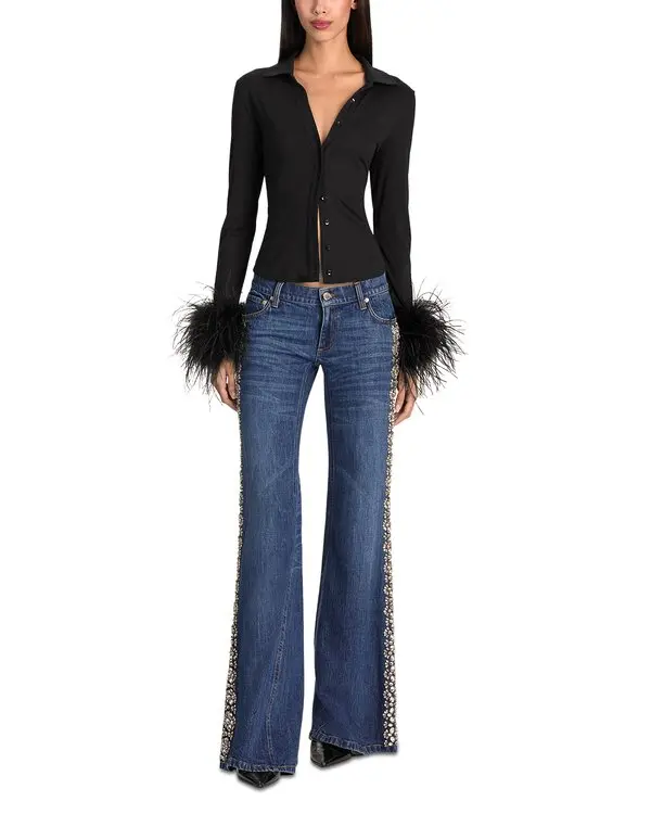 Alice + Olivia Freya Fitted Feather Cuff Shirt