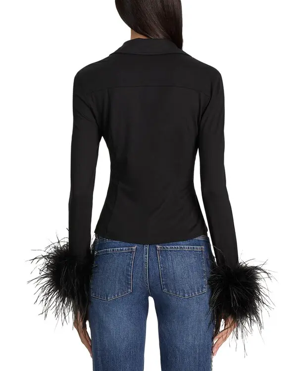 Alice + Olivia Freya Fitted Feather Cuff Shirt