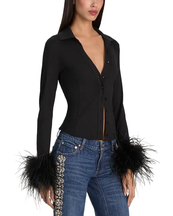 Alice + Olivia Freya Fitted Feather Cuff Shirt