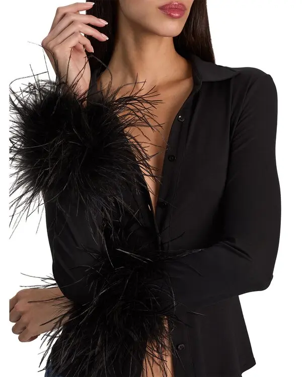 Alice + Olivia Freya Fitted Feather Cuff Shirt