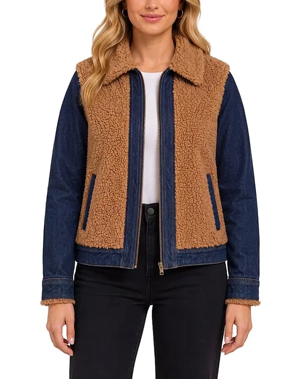 LIVERPOOL Faux Fur Trim Denim Jacket