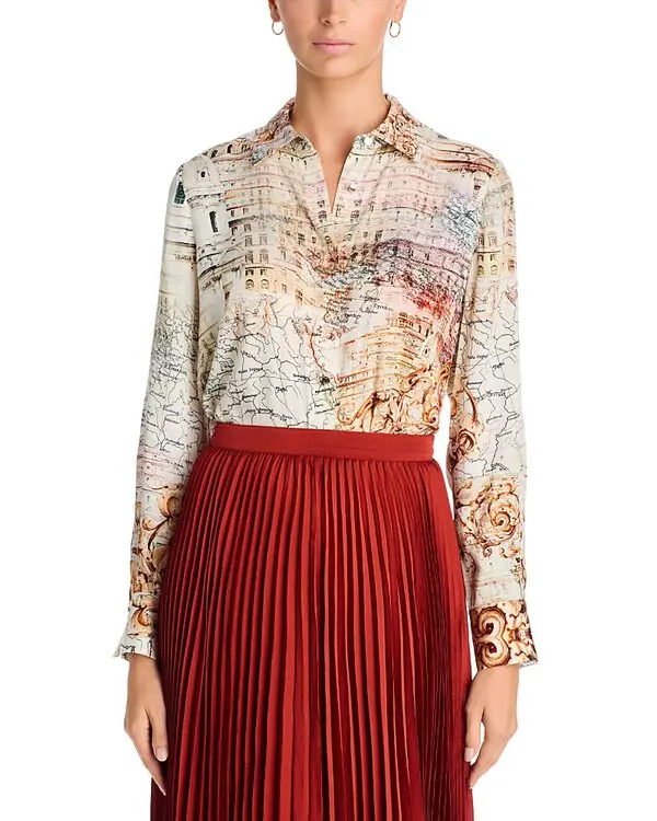 Elie Tahari Madeline Printed Button Front Blouse