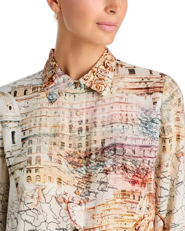 Elie Tahari Madeline Printed Button Front Blouse