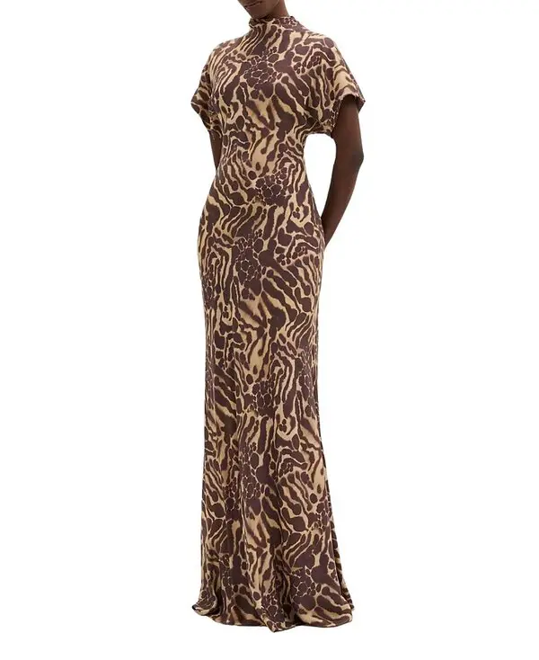 MALINA Alivia Short Sleeve Satin Maxi Dress