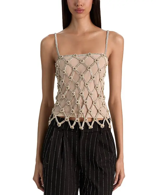 Alice + Olivia Giada Cotton Embellished Cropped Top