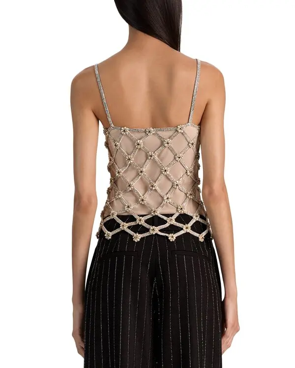 Alice + Olivia Giada Cotton Embellished Cropped Top