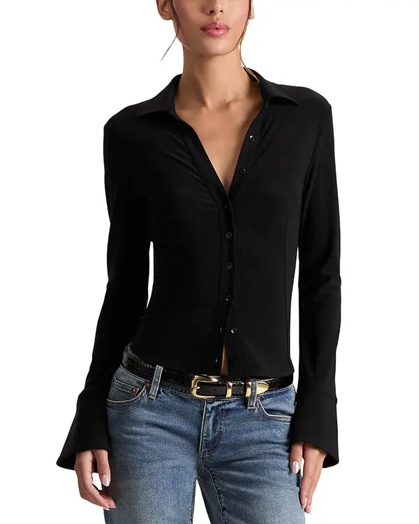 Alice + Olivia Freya Fitted Long Sleeve Shirt - Black