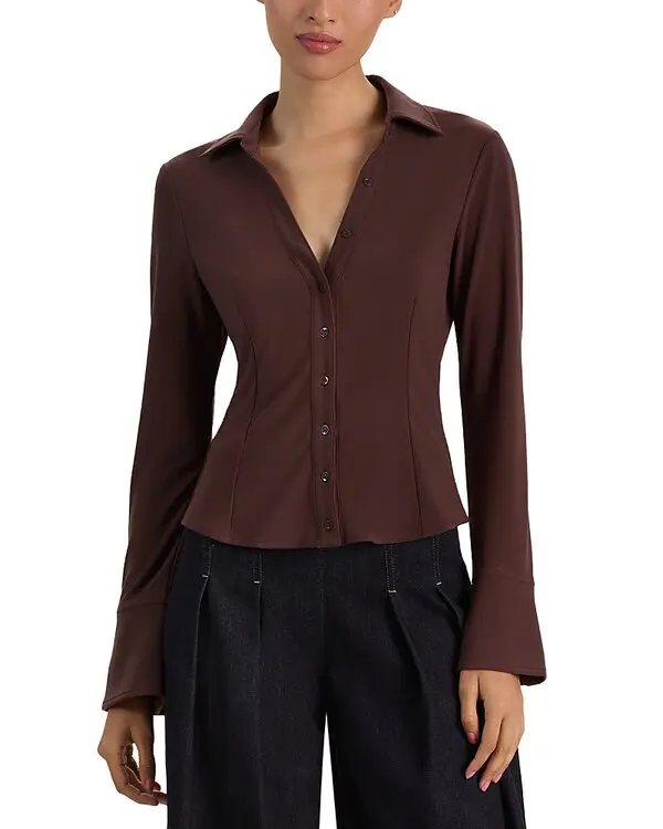 Alice + Olivia Freya Fitted Long Sleeve Shirt - Dark Chocolate