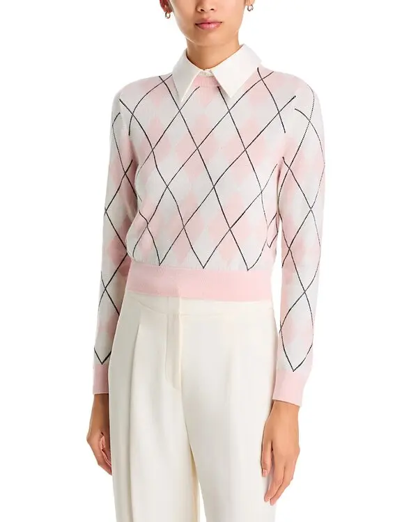 Alice + Olivia Carolann Wool Blend Collared Sweater - Blush Multi