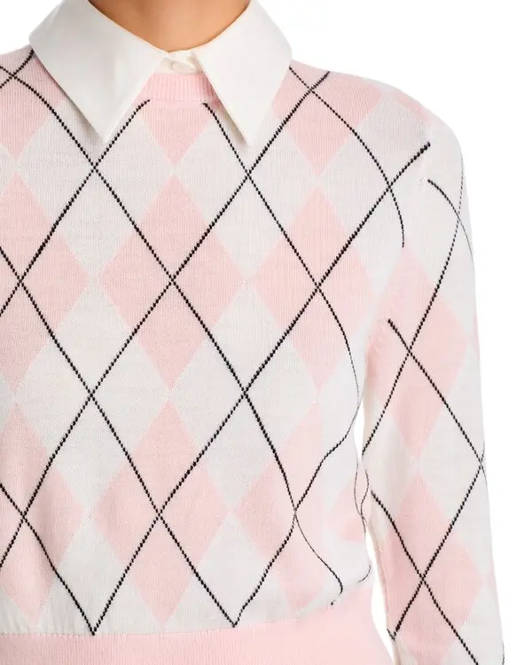 Alice + Olivia Carolann Wool Blend Collared Sweater - Blush Multi