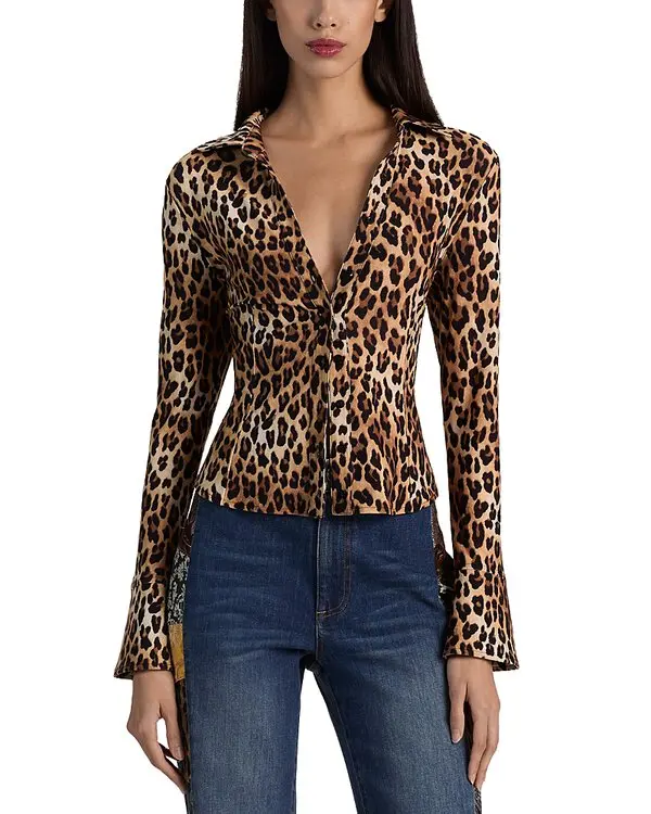 Alice + Olivia Freya Fitted Nipped Waist Button Down Top