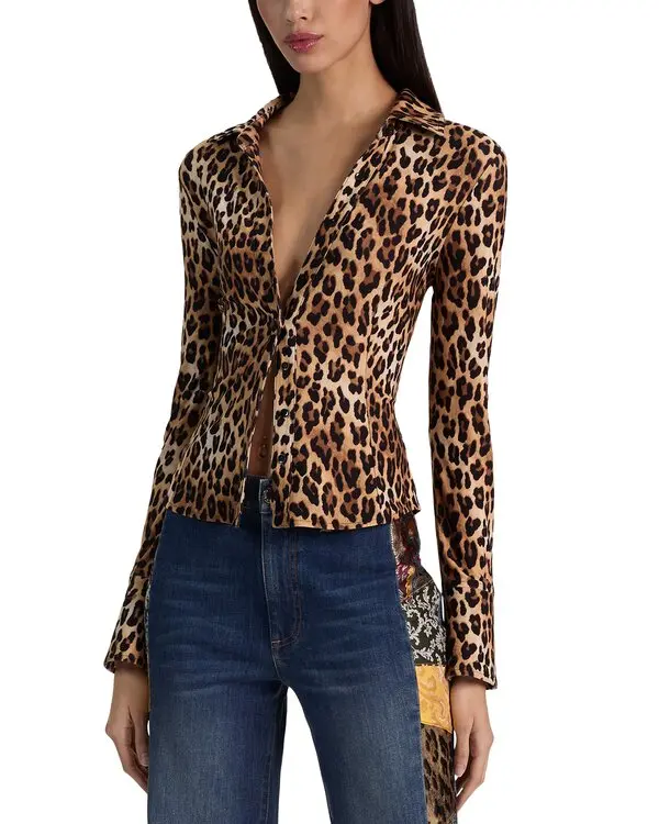 Alice + Olivia Freya Fitted Nipped Waist Button Down Top
