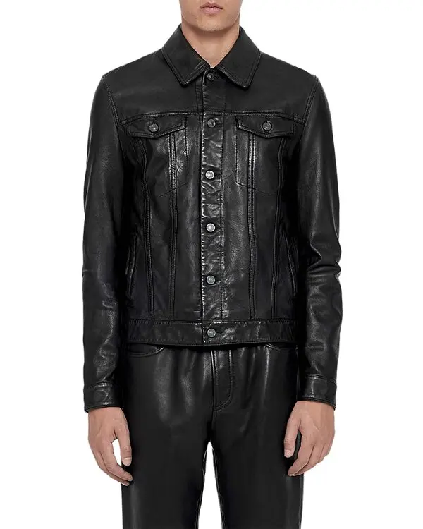 ALLSAINTS Chaiyo Leather Slim Fit Trucker Jacket
