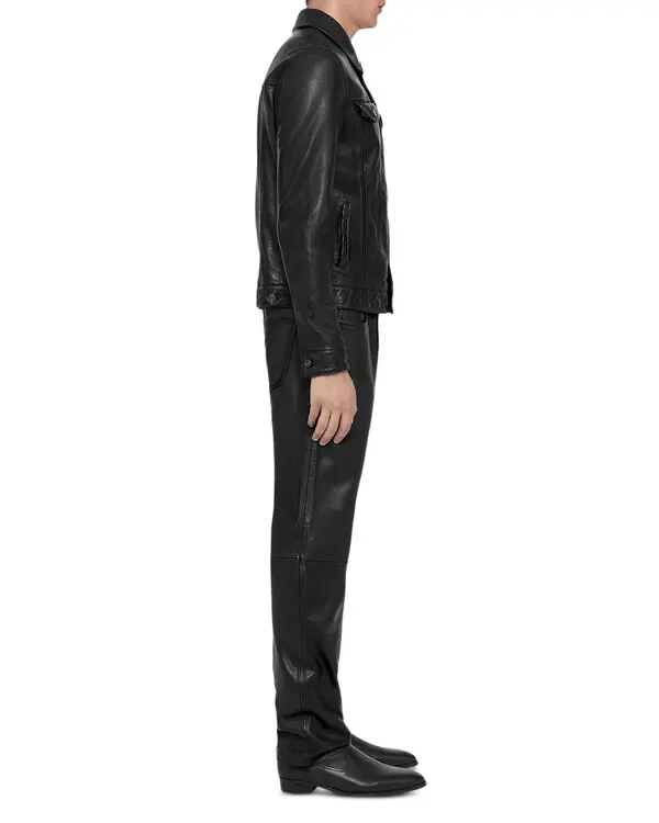 ALLSAINTS Chaiyo Leather Slim Fit Trucker Jacket