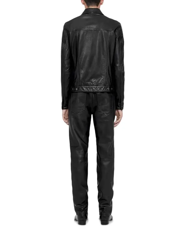 ALLSAINTS Chaiyo Leather Slim Fit Trucker Jacket