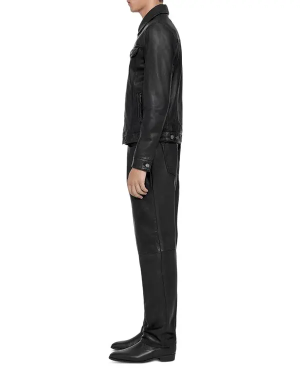 ALLSAINTS Chaiyo Leather Slim Fit Trucker Jacket