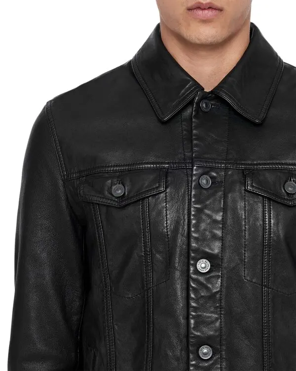 ALLSAINTS Chaiyo Leather Slim Fit Trucker Jacket