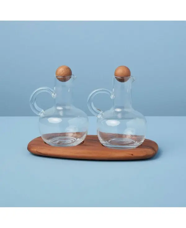 BE HOME Oil & Vinegar Cruet Set With Acacia Tray
