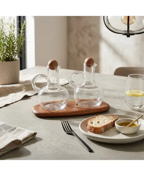 BE HOME Oil & Vinegar Cruet Set With Acacia Tray