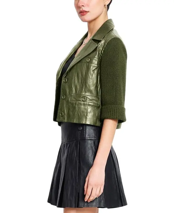 Central Park West Quinn Cropped X Sweater Jacket - Olive Green