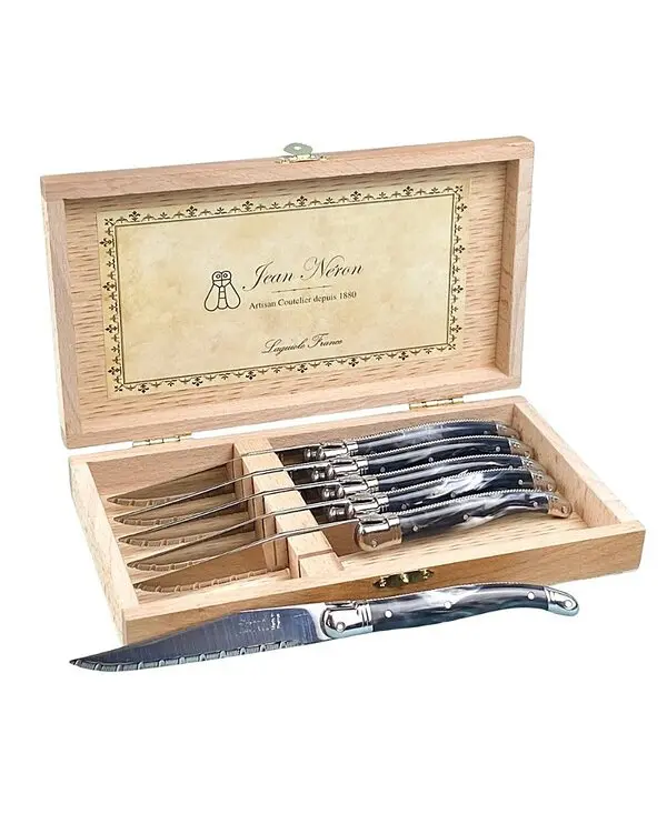 LAGUIOLE Marble In Wood Presentation Box, 6 Piece Steak Knife Set