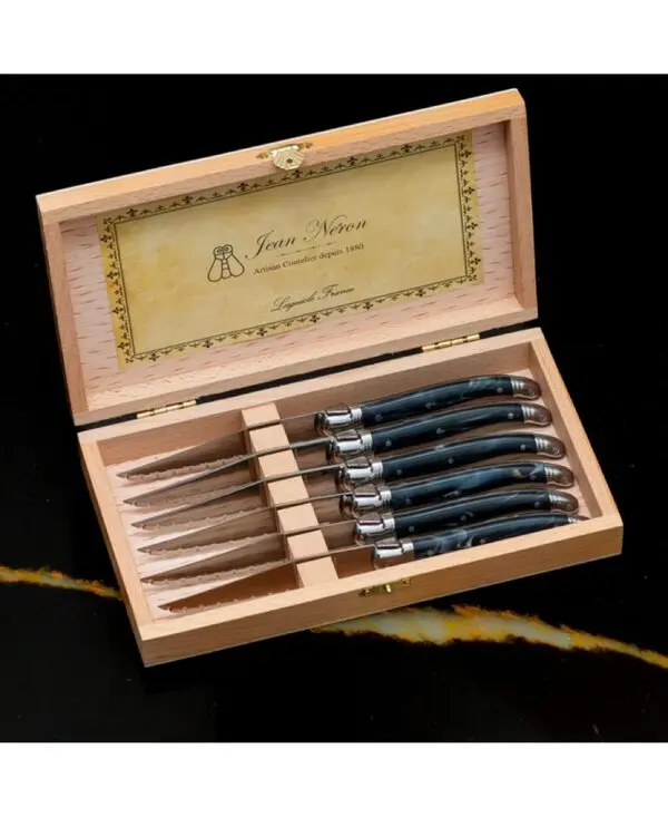 LAGUIOLE Marble In Wood Presentation Box, 6 Piece Steak Knife Set