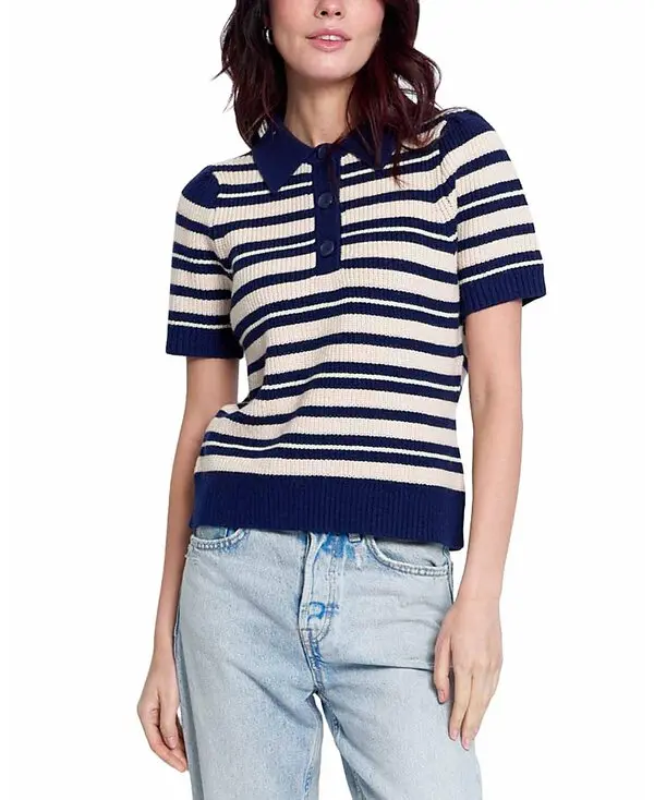 Central Park West Birch Striped Puff Sleeve Sweater