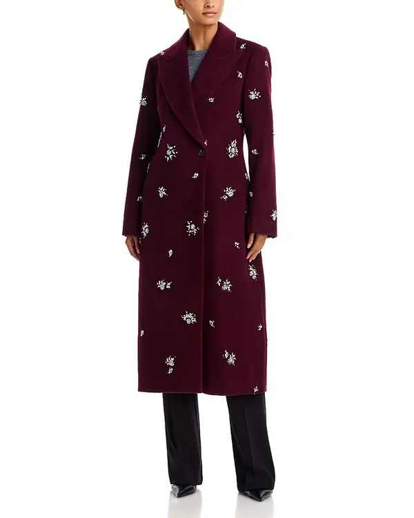 Simkhai Gianni Rhinestone Embellished Coat - Oxblood