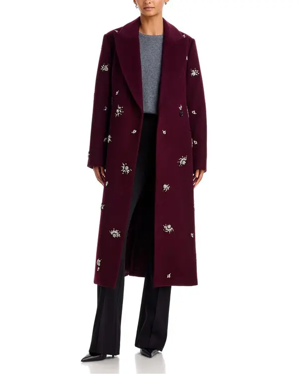Simkhai Gianni Rhinestone Embellished Coat - Oxblood