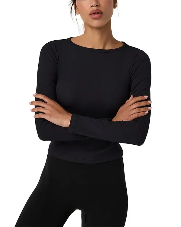 Vuori Pose Subtle Ribbed Long Sleeve Top - Solid Black