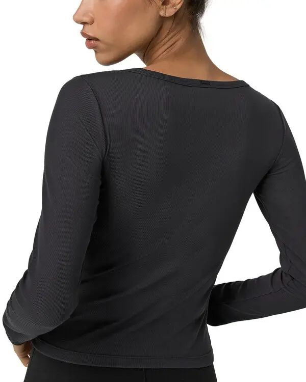 Vuori Pose Subtle Ribbed Long Sleeve Top - Solid Black